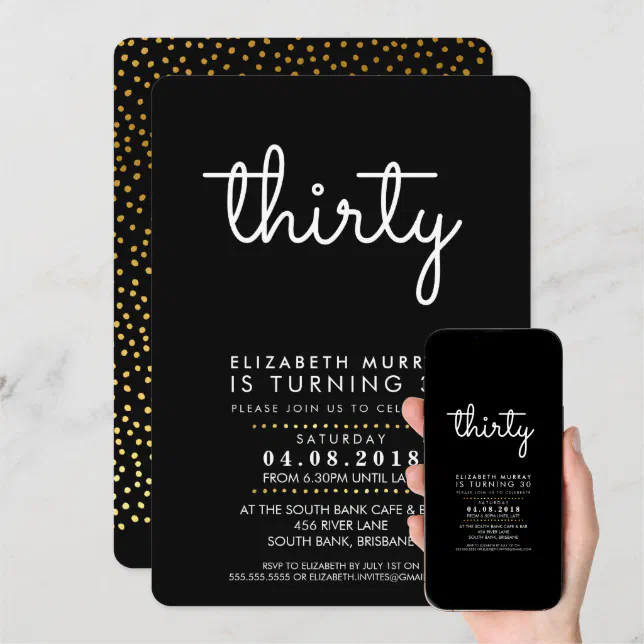STYLISH 30TH birthday party THIRTY INVITE simple | Zazzle