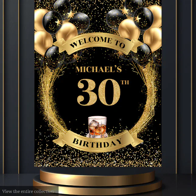 Stylish 30th Man's Birthday Whiskey Banner Tapestry | Zazzle