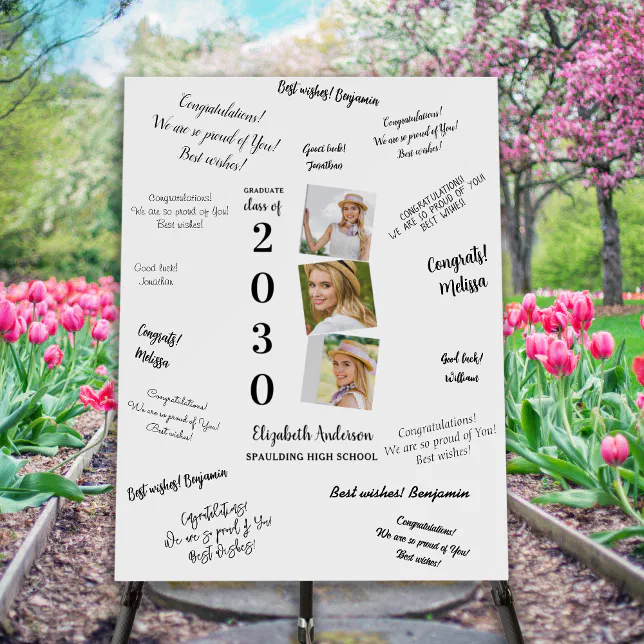 Stylish 3 Photo Collage Graduation Guest Signature Foam Board | Zazzle