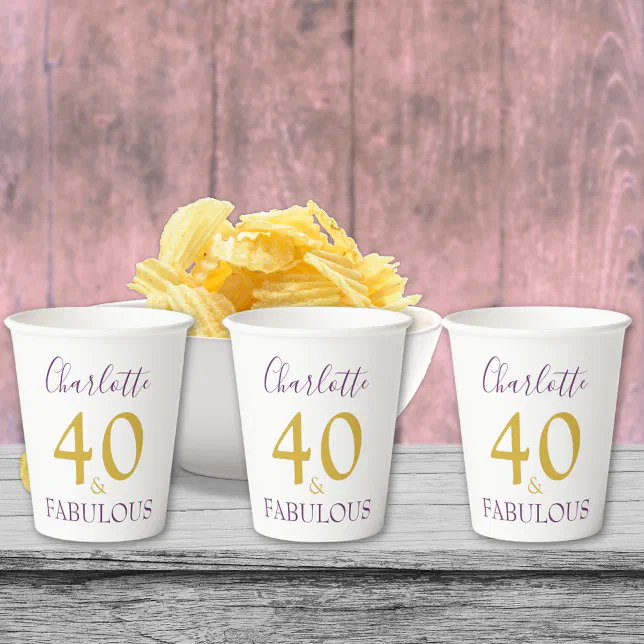 Stylish 40 and Fabulous 40th Birthday Party Paper Cups | Zazzle