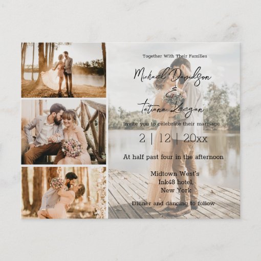 stylish 4 photos collage wedding invitation | Zazzle