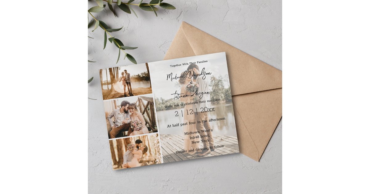 stylish 4 photos collage wedding invitation | Zazzle