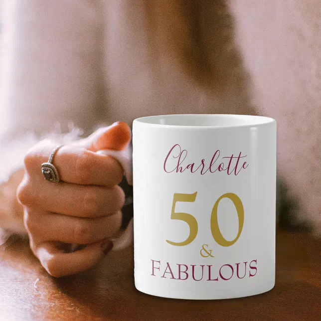 Stylish 50 and Fabulous Gold 50th Birthday Coffee Mug | Zazzle