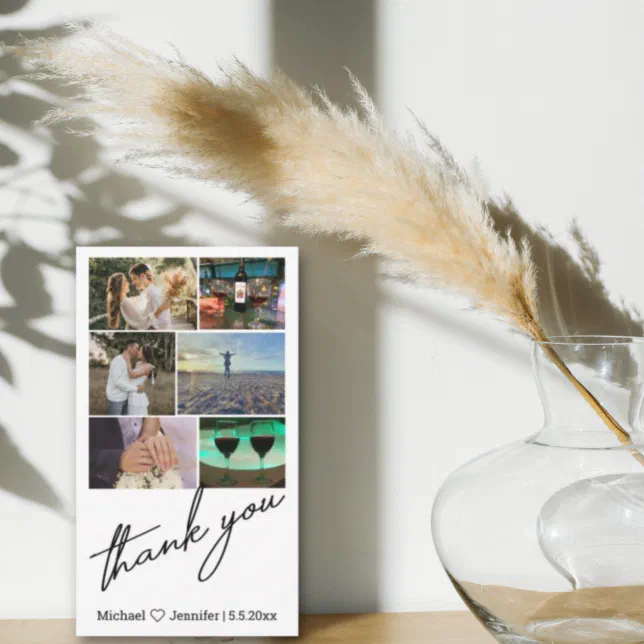 stylish 6 photos collage wedding thank you note card | Zazzle