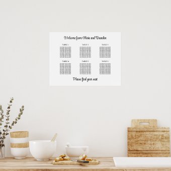 Stylish 6 Table Wedding Seating Chart Poster | Zazzle