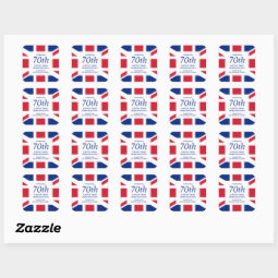 Stylish 70th Platinum Jubilee UNION JACK Square Sticker | Zazzle