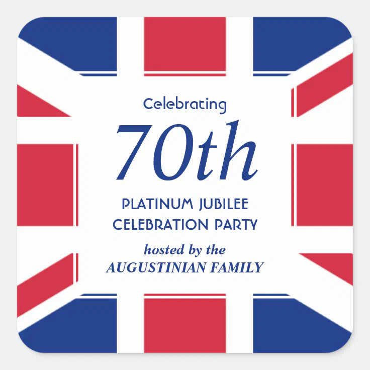 Stylish 70th Platinum Jubilee UNION JACK Square Sticker | Zazzle
