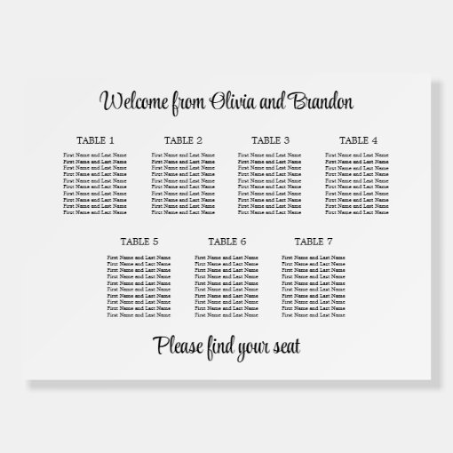 Stylish 7 Table Wedding Seating Chart Foam Board | Zazzle