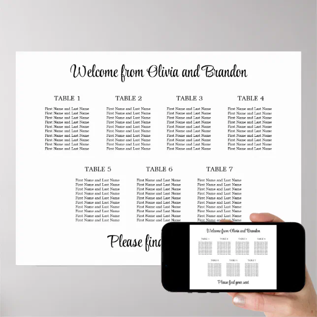 Stylish 7 Table Wedding Seating Chart Poster | Zazzle