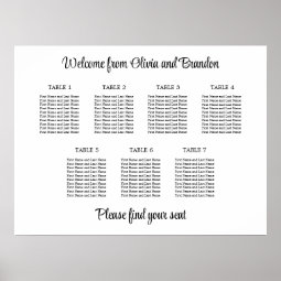Stylish 7 Table Wedding Seating Chart Poster | Zazzle