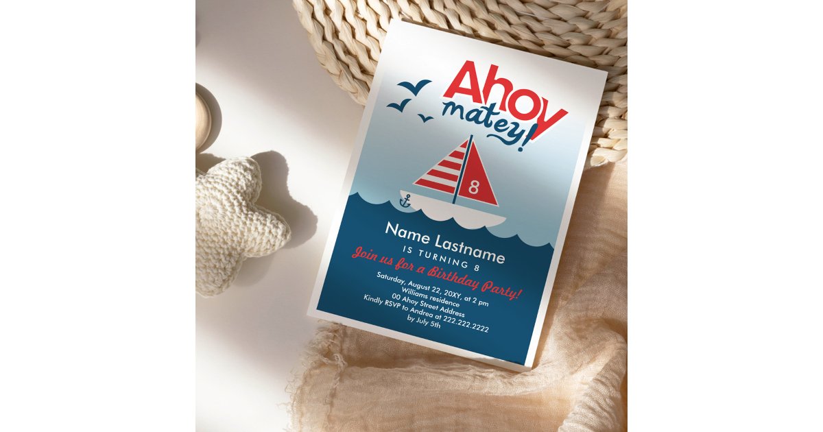 Stylish Ahoy Matey Nautical Boy Birthday Party Invitation | Zazzle