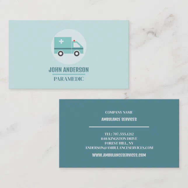 Stylish Ambulance Design, EMT, Paramedic Business Card | Zazzle