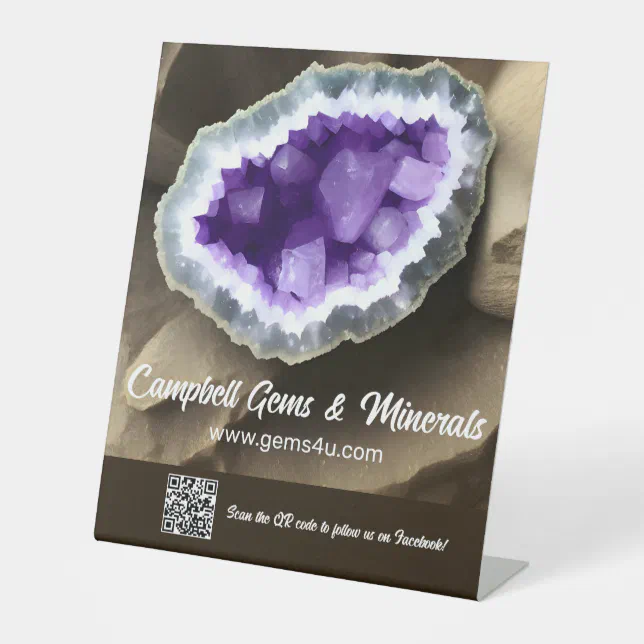 Stylish Amethyst Geode Custom QR Pedestal Sign | Zazzle