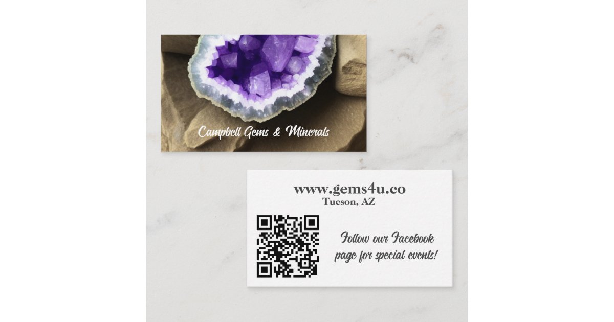 Stylish Amethyst Geode with QR Code Business Card | Zazzle