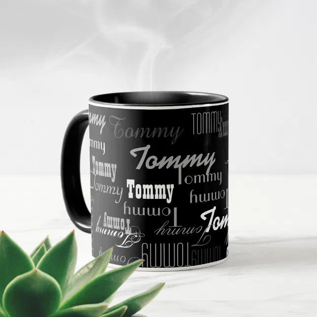 Stylish and black, create your own name pattern mug | Zazzle