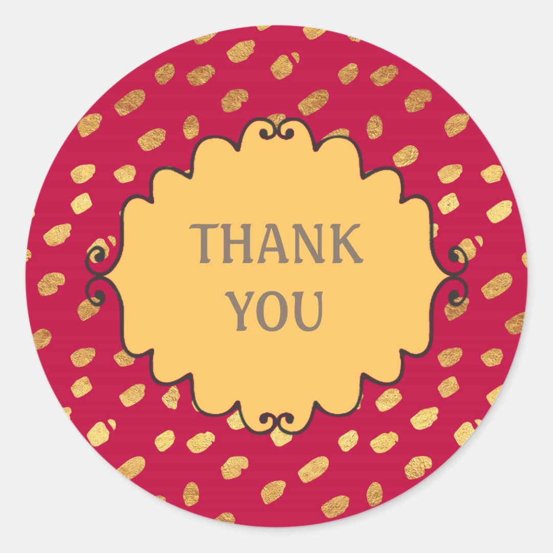 Stylish and Cute Red and Gold Thank You Sticker | Zazzle