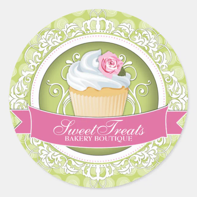 Stylish and Elegant Cupcake Box Stickers | Zazzle