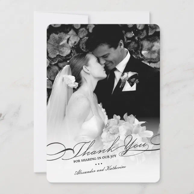 Stylish And Elegant Script Photo Simple Wedding Thank You Card | Zazzle