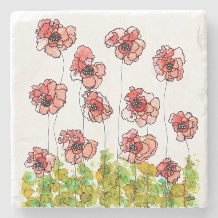 Stylish and Whimsical Red Poppy Flowers Coaster | Zazzle
