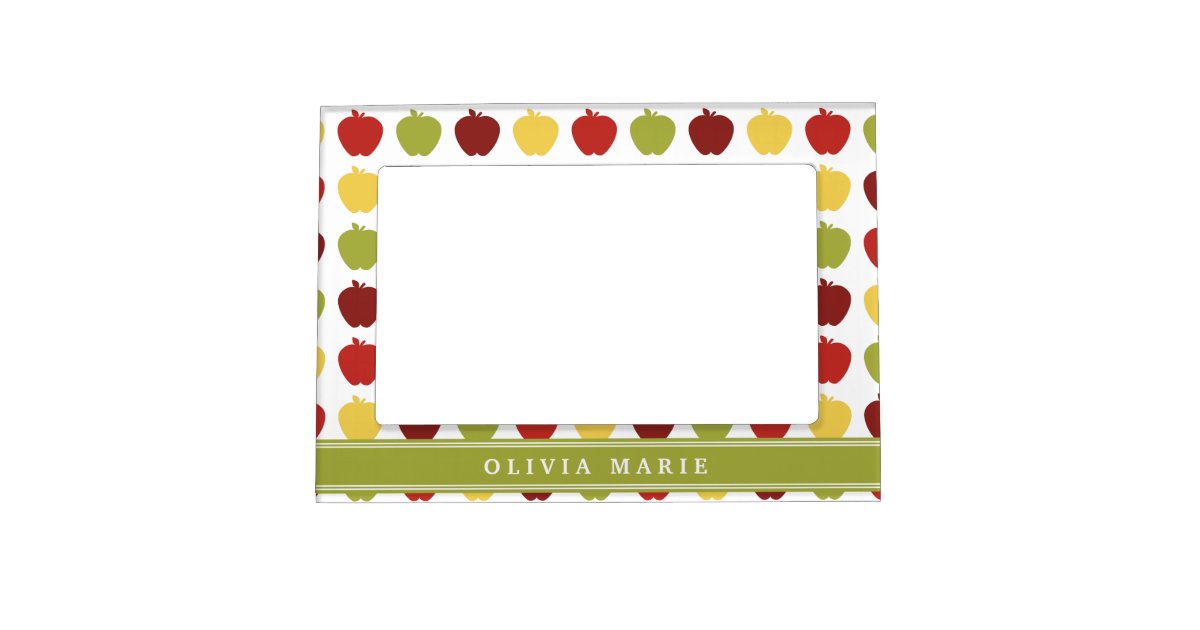 Stylish Apple Pattern with Personalized Name Magnetic Frame | Zazzle