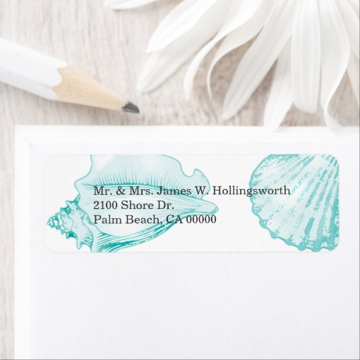 Stylish Aqua Seashells Label | Zazzle