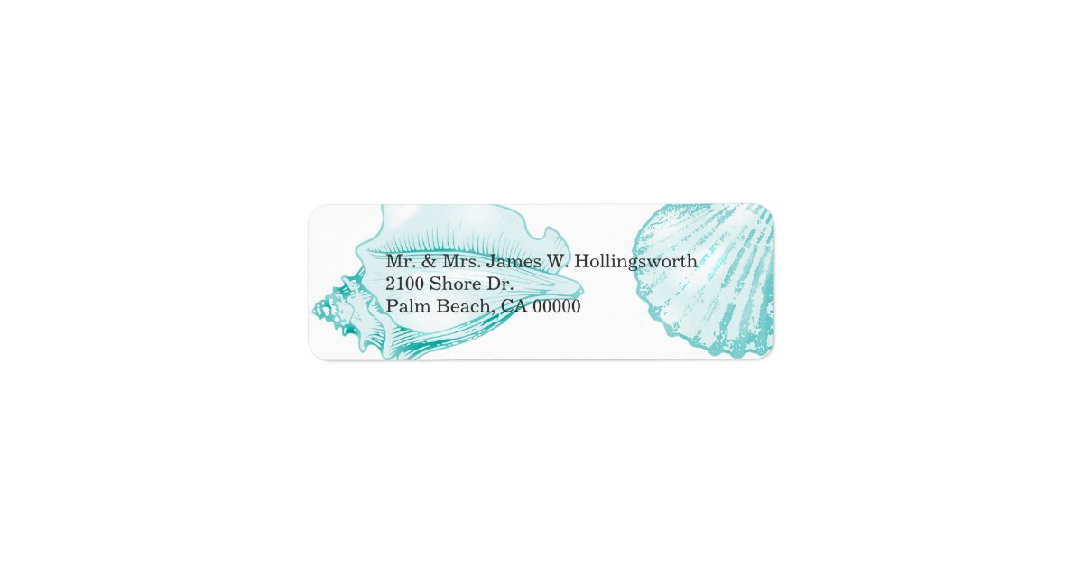 Stylish Aqua Seashells Label | Zazzle