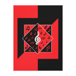 Stylish Art Deco Music Notes Red Black White Canvas Print | Zazzle