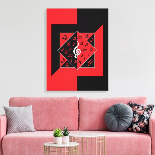 Stylish Art Deco Music Notes Red Black White Canvas Print | Zazzle