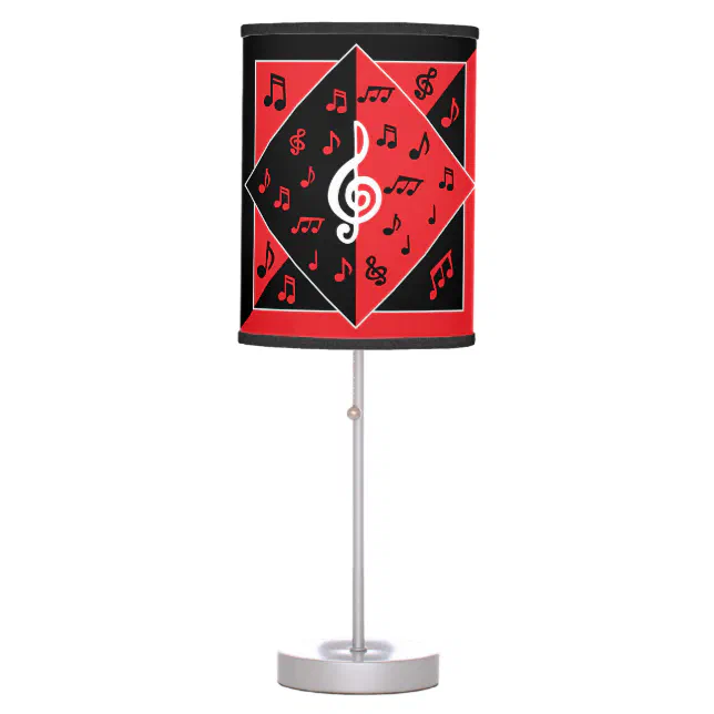 Stylish Art Deco Music Notes Red Black White Table Lamp | Zazzle