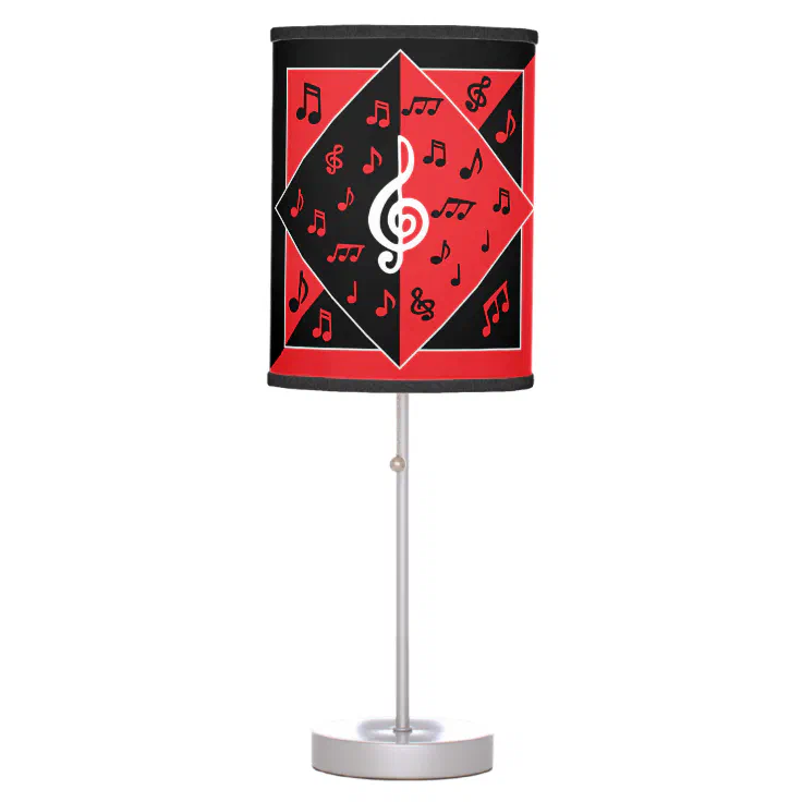 Stylish Art Deco Music Notes Red Black White Table Lamp | Zazzle