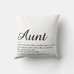Stylish Aunt Definition Black and White Script Throw Pillow | Zazzle