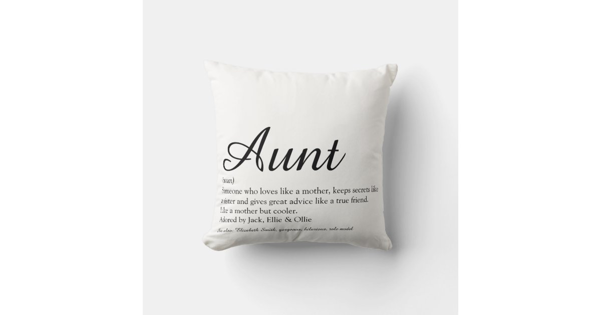 Stylish Aunt Definition Black and White Script Throw Pillow | Zazzle