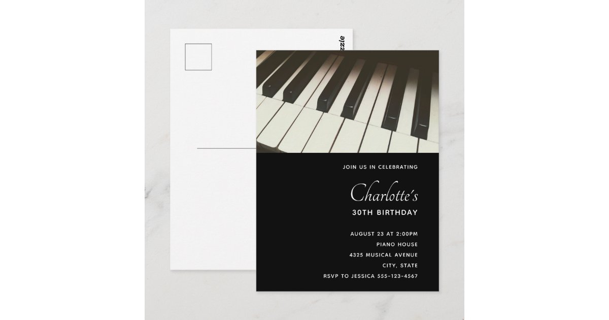 Stylish B&W Piano Keys Photo - Birthday Invitation Postcard | Zazzle