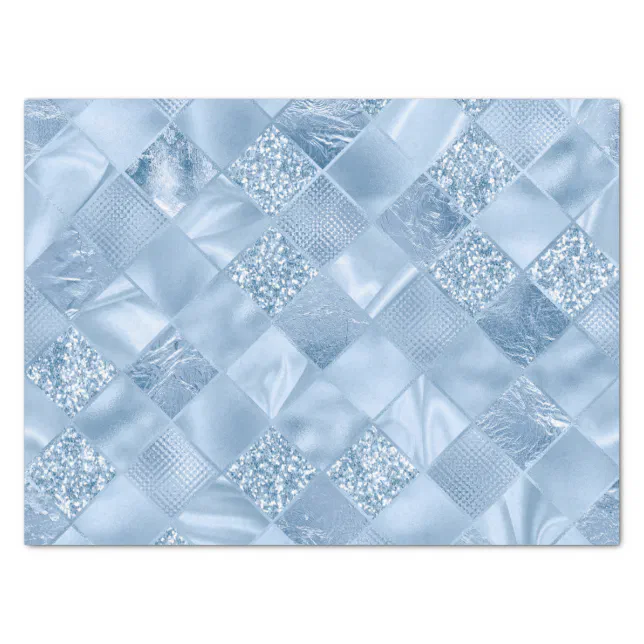 Stylish Baby Blue Glitter and Foil Diamond Tiles Tissue Paper | Zazzle