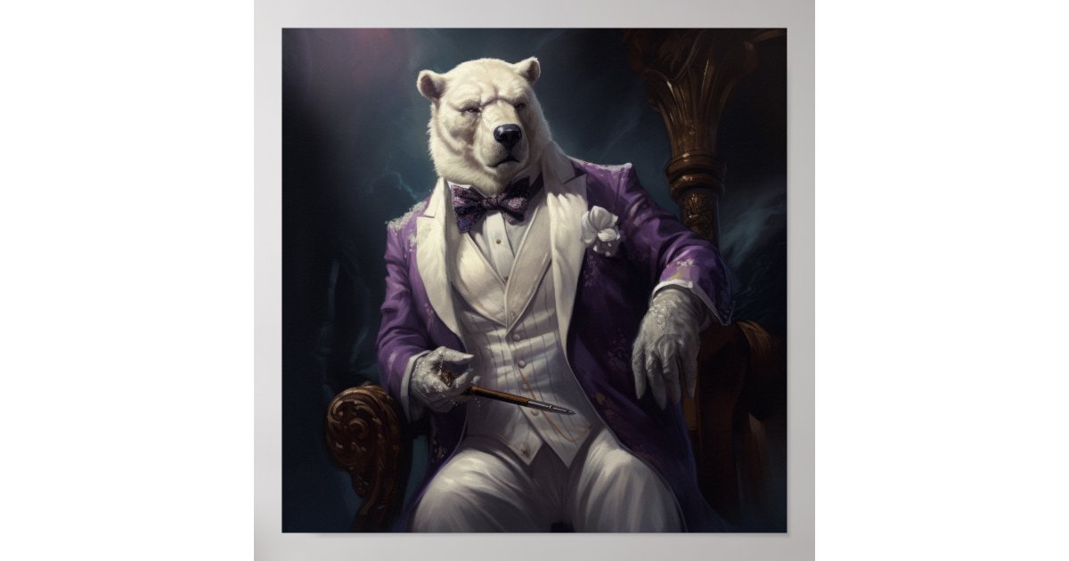 Stylish Bear Poster - Designer White and Purple Pi | Zazzle