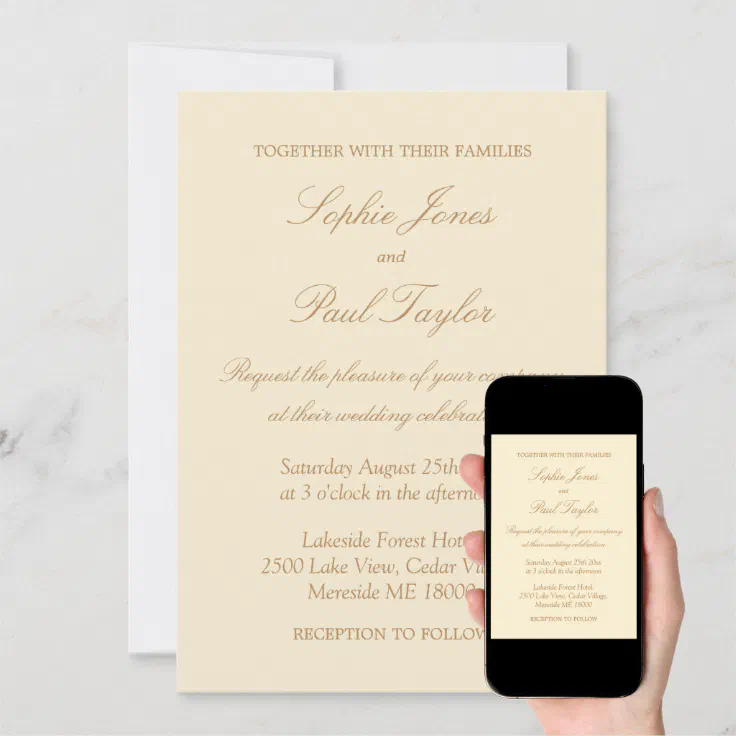 Stylish Beige Script Elegant Cream Wedding Invitation | Zazzle
