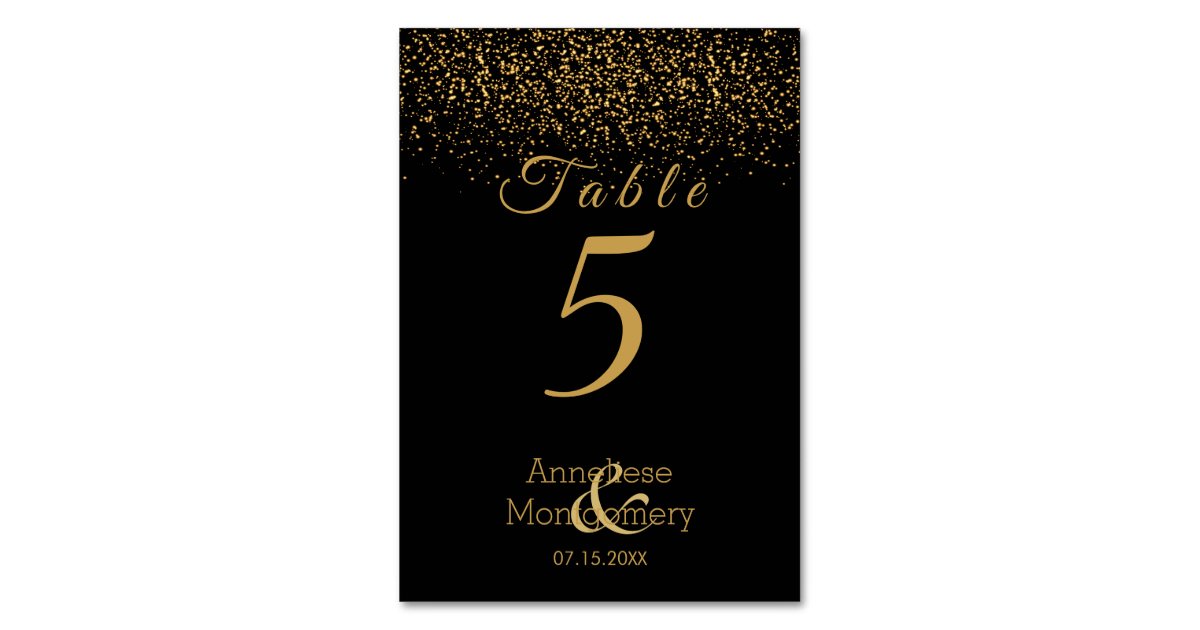 Stylish Black and Gold Confetti - Table Number | Zazzle