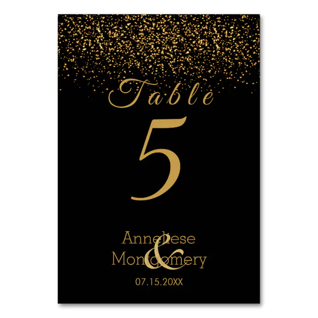 Stylish Black and Gold Confetti - Table Number | Zazzle