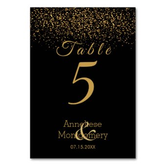 Stylish Black and Gold Confetti - Table Number | Zazzle