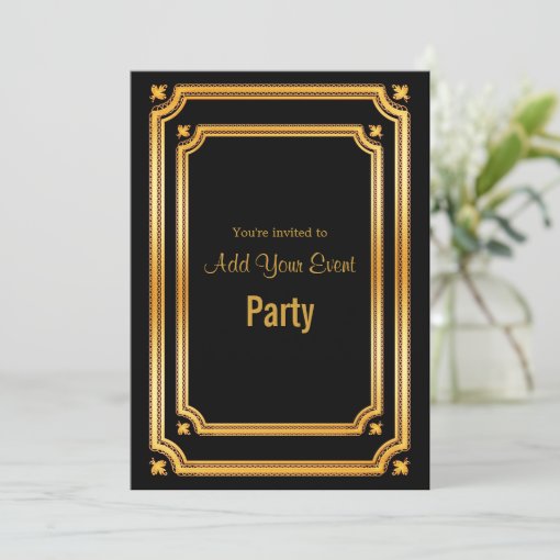 Stylish Black and Golden Frame Invitation | Zazzle
