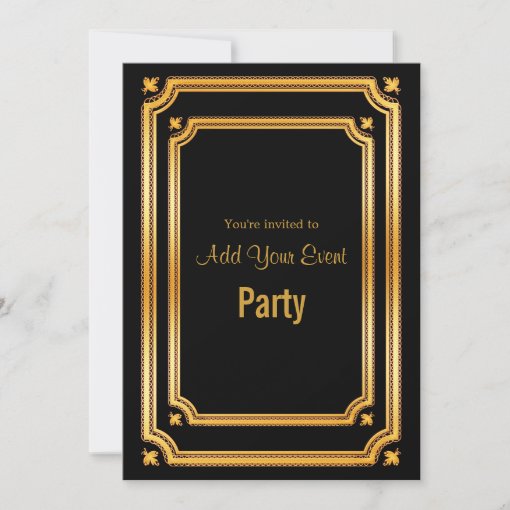 Stylish Black and Golden Frame Invitation | Zazzle
