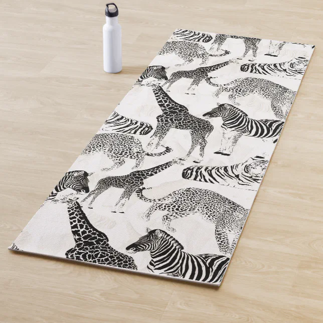 Stylish Black and White Jungle Animals Pattern Yoga Mat | Zazzle