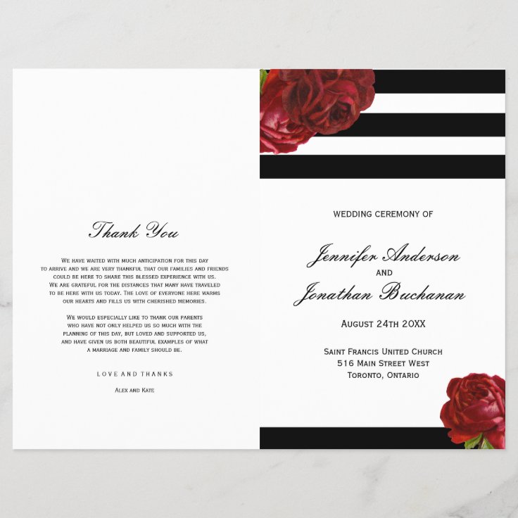 Stylish Black and White Stripes Wedding Programs | Zazzle