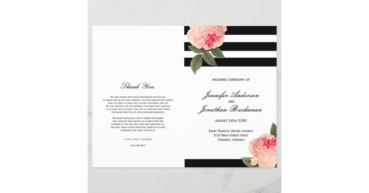 Stylish Black and White Stripes Wedding Programs | Zazzle
