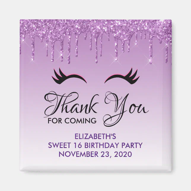 Stylish Black Eyelashes & Purple Glitter Birthday Magnet | Zazzle