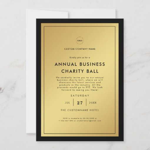 Stylish Black Gold Custom Logo Business Event Gala Invitation | Zazzle