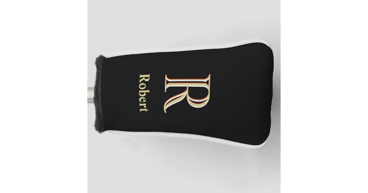 Stylish Black Gold Custom Monogram Name Putter Golf Head Cover | Zazzle