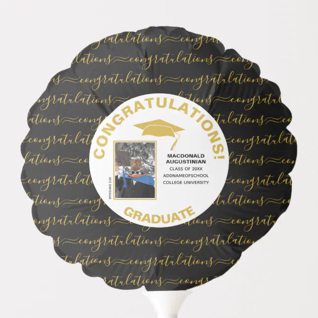 Stylish Black Gold Graduate Photo Balloon | Zazzle