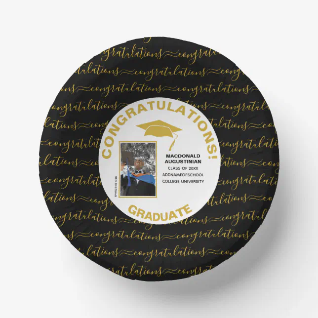 Stylish Black Gold Graduate Photo Paper Bowls | Zazzle