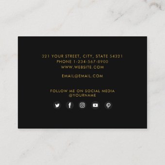 Stylish Black & Gold Monogram Social Media Icons Business Card | Zazzle